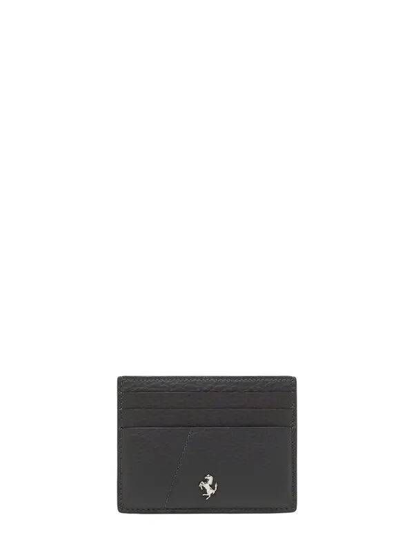 FERRARI Garnet Leather Card Holder With Prancing Horse By - Grey