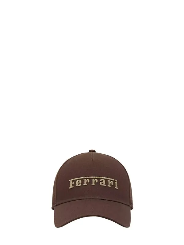 FERRARI Cotton Twill Baseball Cap With Embroidered Logo By - Brown