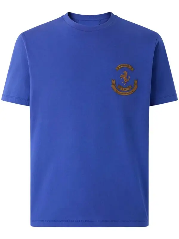 FERRARI Cotton T-shirt With Embroidered Logo - Blue