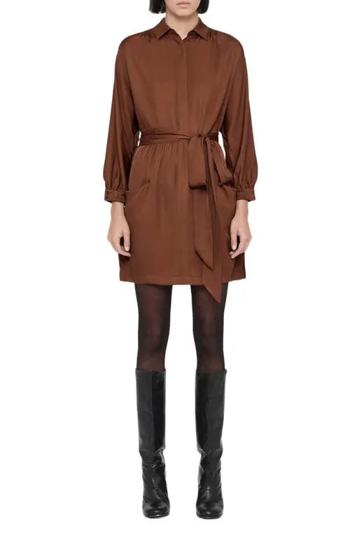 ALLSAINTS Noora Silk Blend Shirt Dress - Rust Red