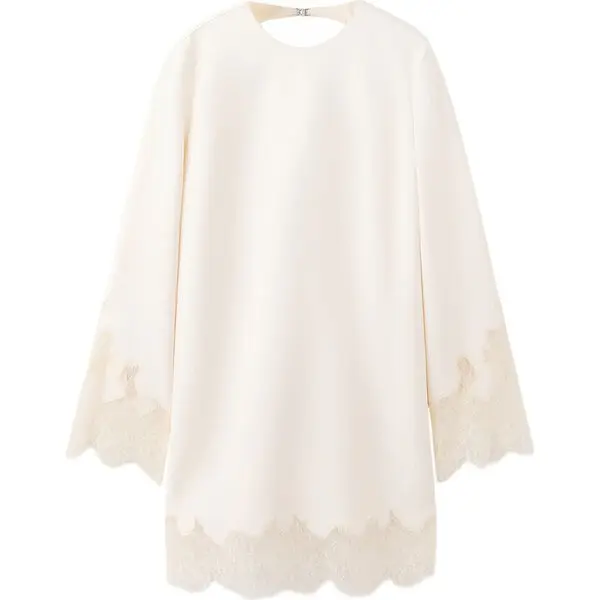 Mango Lace Trim Long Sleeve Shift Dress