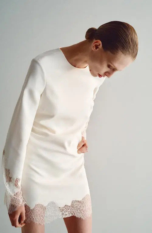 Mango Lace Trim Long Sleeve Shift Dress