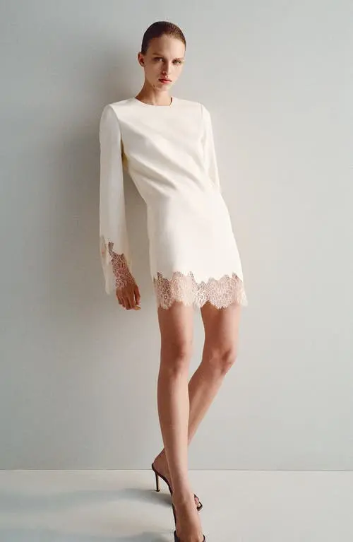 Mango Lace Trim Long Sleeve Shift Dress