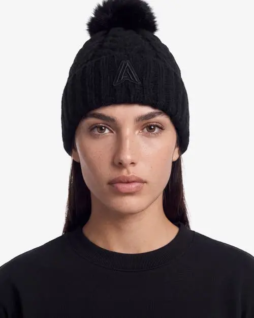 ALPENHAUS Murier Cable Knit Beanie With Removable Pompom - Black