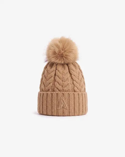ALPENHAUS Murier Cable Knit Beanie With Removable Pompom - Camel