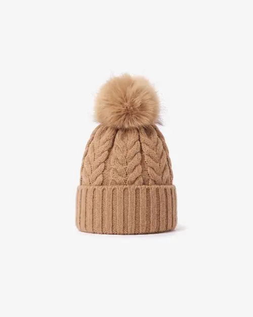 ALPENHAUS Murier Cable Knit Beanie With Removable Pompom - Camel