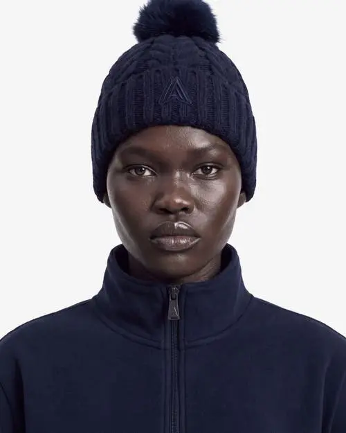 ALPENHAUS Murier Cable Knit Beanie With Removable Pompom - Midnight