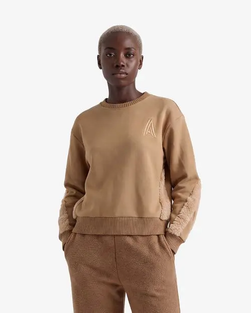 ALPENHAUS Montiel Relaxed Crewneck With Faux Faux Sherling Inserts - Camel