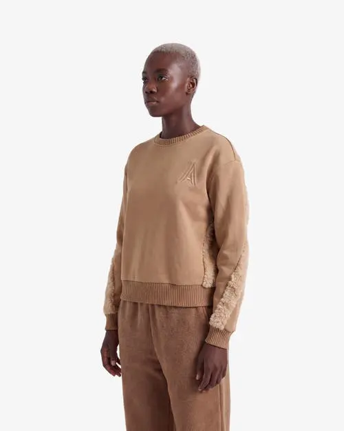 ALPENHAUS Montiel Relaxed Crewneck With Faux Faux Sherling Inserts - Camel