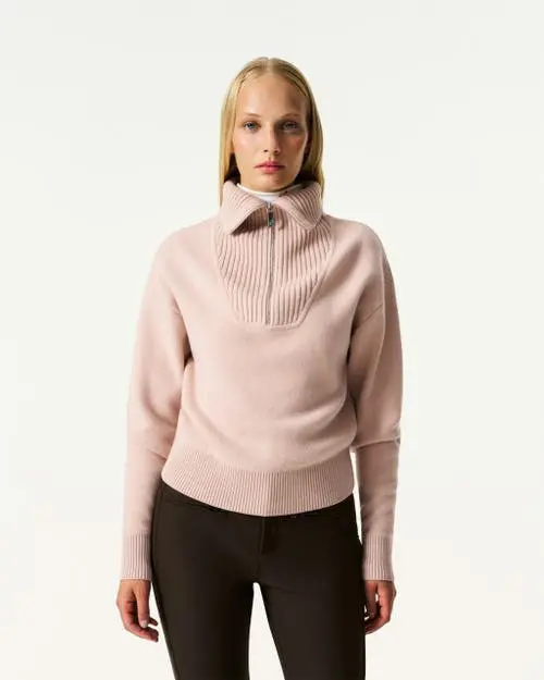 Perfect Moment Half Zip Wool & Cashmere Top - Blush