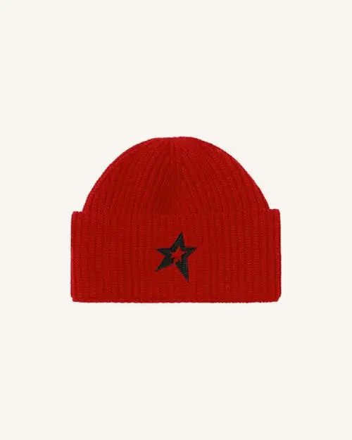 Perfect Moment Knitted Wool Ribbed Star Beanie - Red