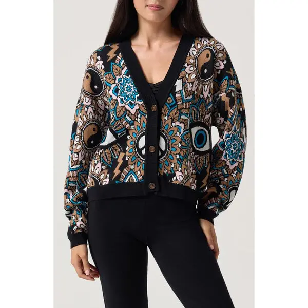 Spiritual Gangster High Vibes Delaney Cardigan - Black/multi