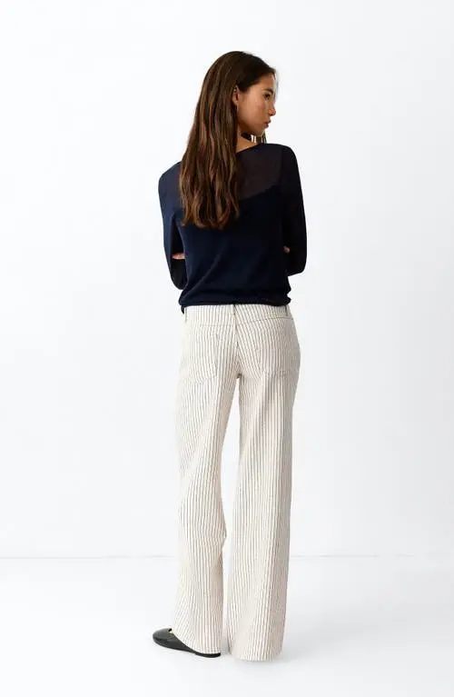 Mango Striped High Waist Wide Leg Jeans
