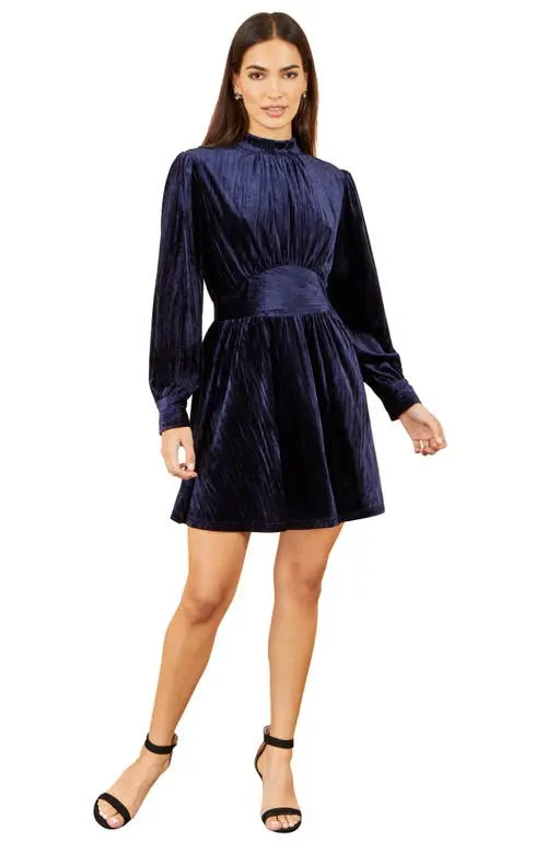 YUMI Ruched Waist Velvet Skater Dress