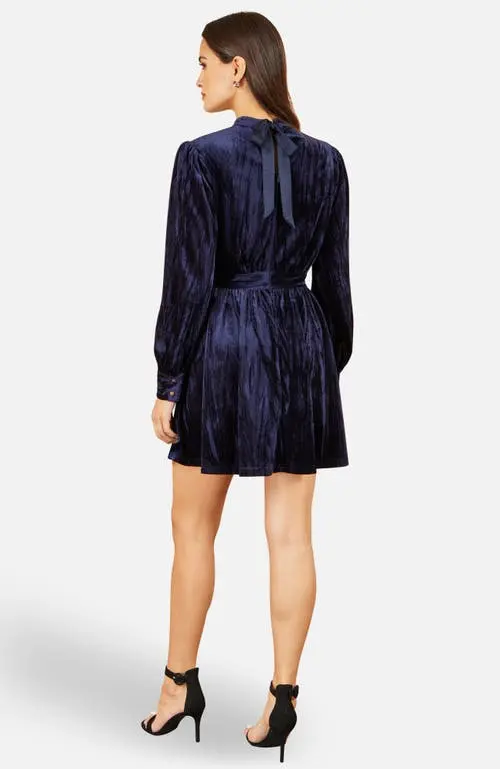 YUMI Ruched Waist Velvet Skater Dress