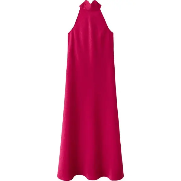 Mango Satin Halter Neck Dress - Fuchsia