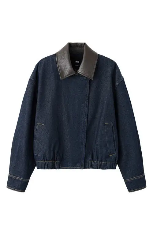 Mango Denim Bomber Jacket - Open Blue