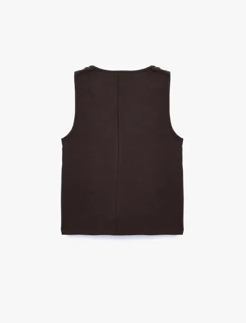 Koton Cotton Blend V-neck Sleeveless Top With Metal Accents