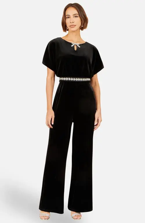 YUMI Bow Neck Wide Leg Evening Jumpsuit