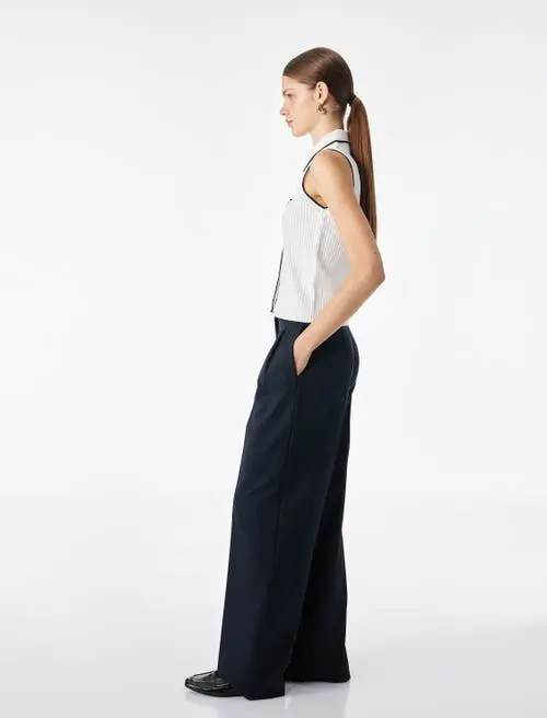 Koton Button-front Sleeveless Polo Knit Top Contrast Trim