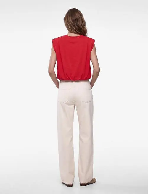Koton Cotton Crew Neck Sleeveless T-shirt With Shoulder Pads