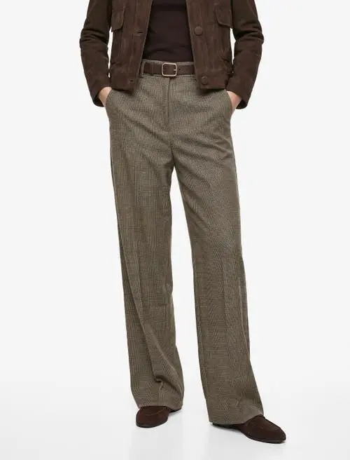 Koton Straight Leg Plaid Trousers With Belt
