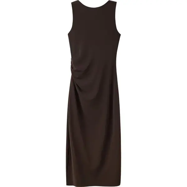Mango Ruched Open Back Midi Dress - Brown