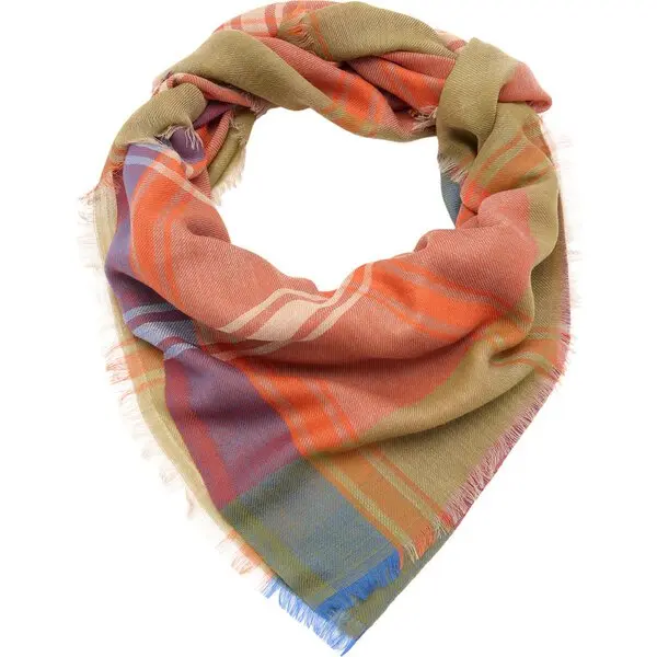 Mango Plaid Wool Square Scarf - Orange