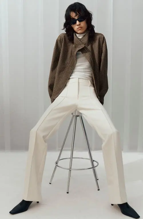 Mango Plaid Funnel Neck Bomber Jacket