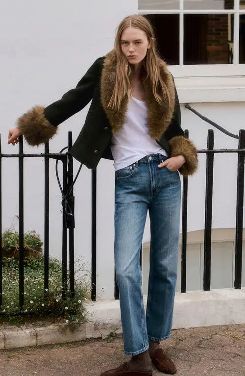 Mango High Waist Straight Leg Jeans - Medium Blue