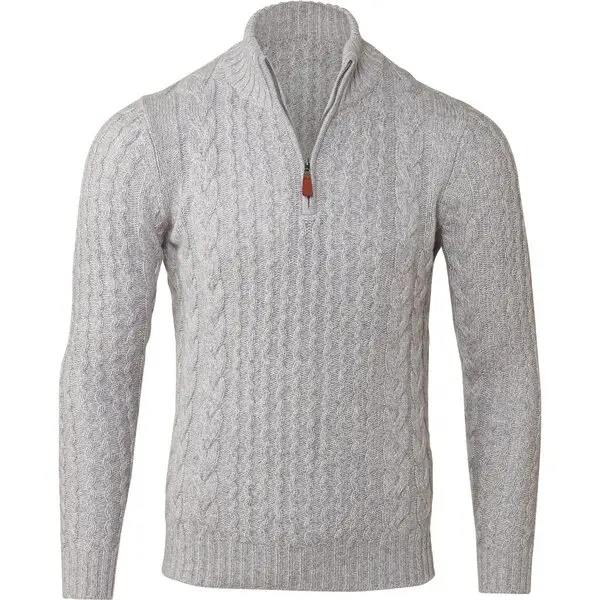 Kinross Cashmere Luxe Cable Qtr Zip Mock - Granite