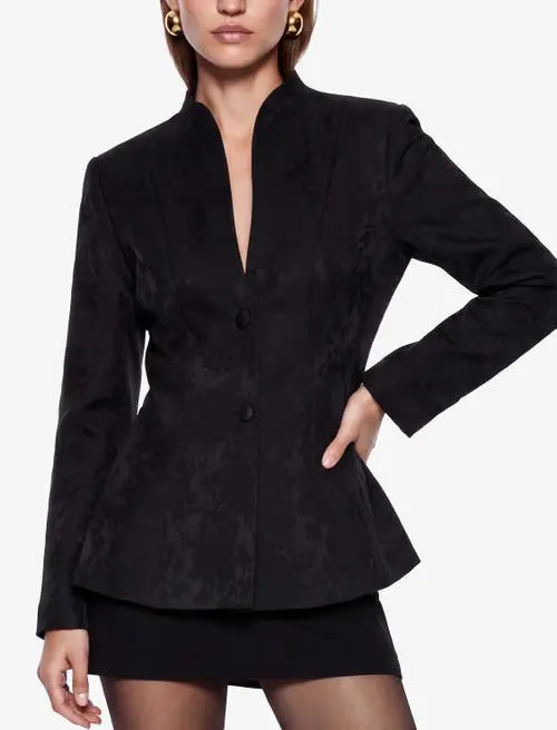 Koton Long Sleeve Mandarin Collar Floral Jacquard Blazer
