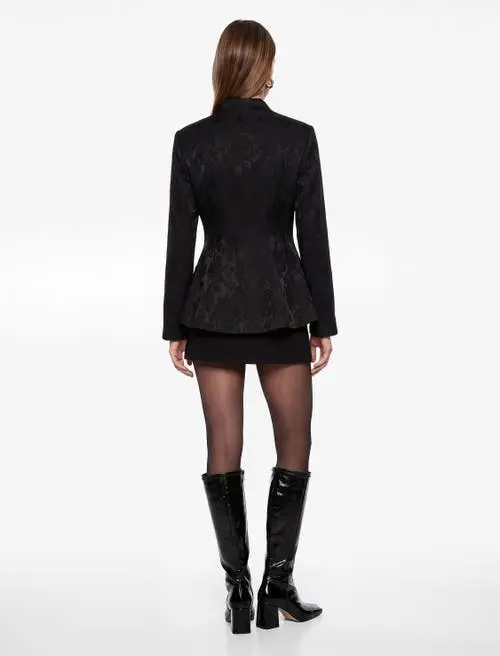 Koton Long Sleeve Mandarin Collar Floral Jacquard Blazer