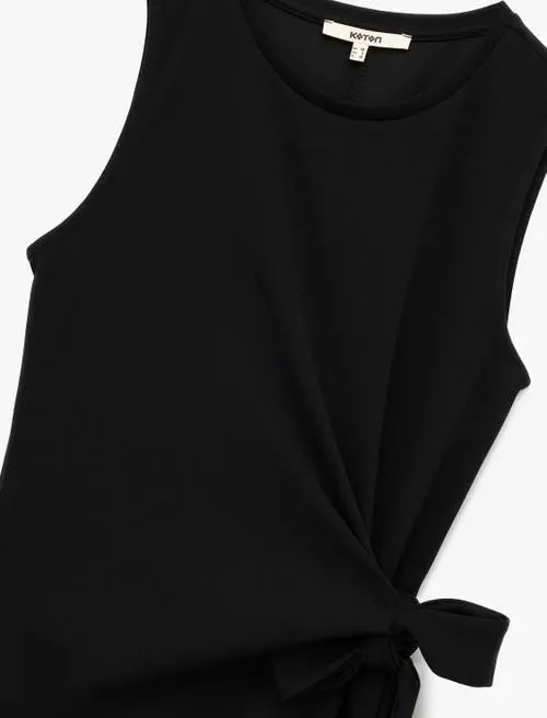 Koton Slim Sleeveless Crew Neck Midi Dress With Tie Detail