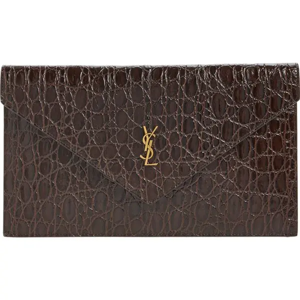 Saint Laurent Paris Croc Embossed Leather Pouch - Easy Brown