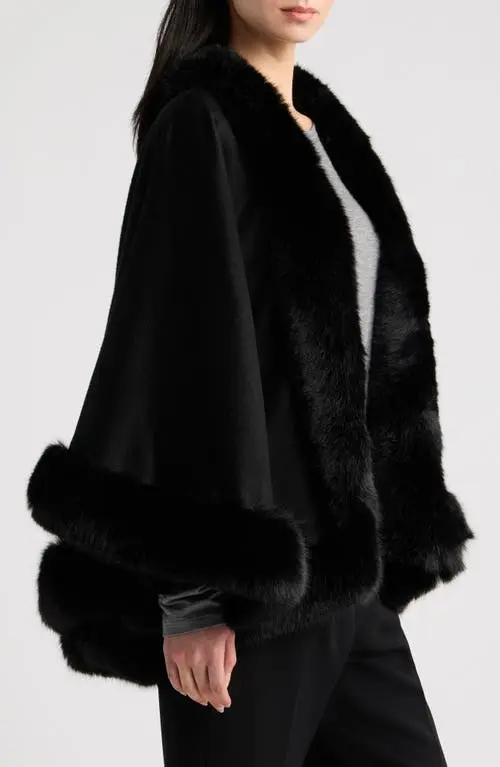 Sofia Cashmere Cashmere Cape With Faux Fur Trim - Black