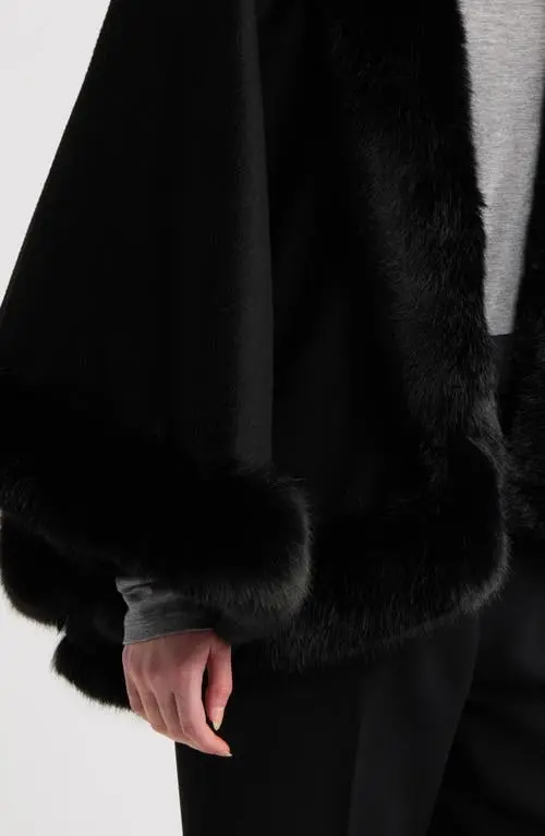 Sofia Cashmere Cashmere Cape With Faux Fur Trim - Black