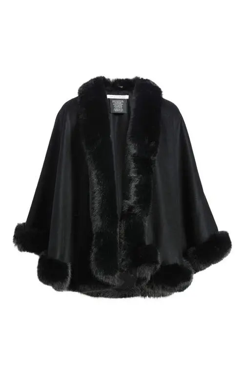 Sofia Cashmere Cashmere Cape With Faux Fur Trim - Black