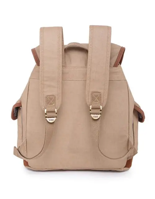 TSD BRAND Dolphin Studded Canvas Drawstring Backpack - Beige