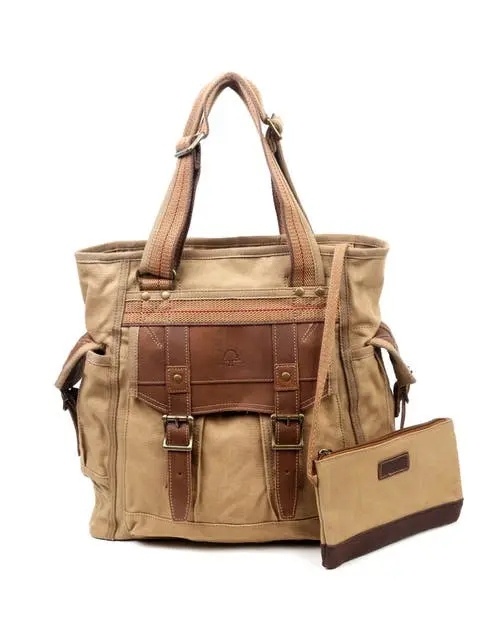 TSD BRAND Turtle Ridge Canvas Organizer Tote - Camel