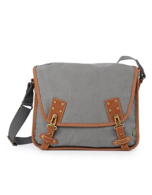 TSD BRAND Dolphin Studded Canvas Messenger Bag - Grey