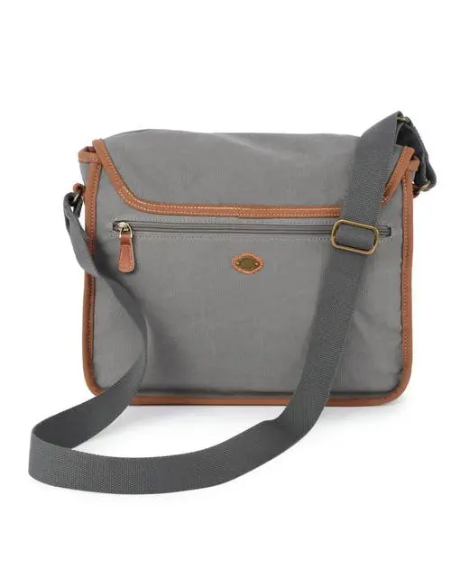 TSD BRAND Dolphin Studded Canvas Messenger Bag - Grey
