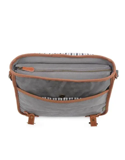 TSD BRAND Dolphin Studded Canvas Messenger Bag - Grey