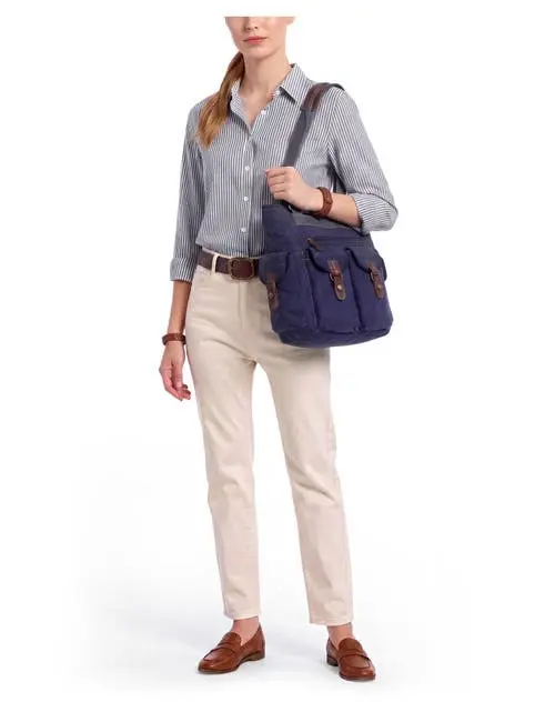 TSD BRAND Atona Canvas Utility Tote - Navy