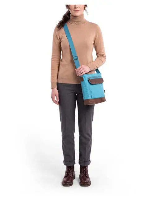 TSD BRAND City Light Coated Canvas Flap Crossbody Bag - Teal