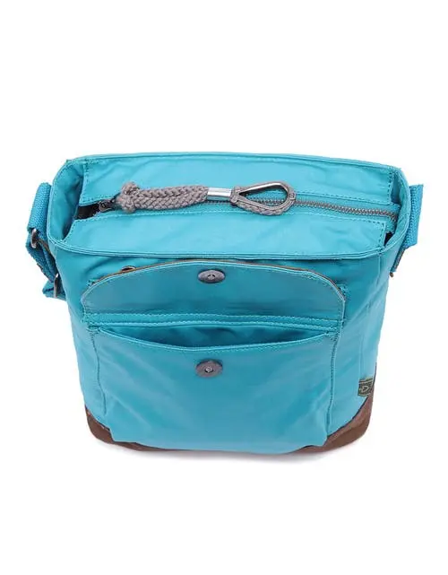 TSD BRAND City Light Coated Canvas Flap Crossbody Bag - Teal