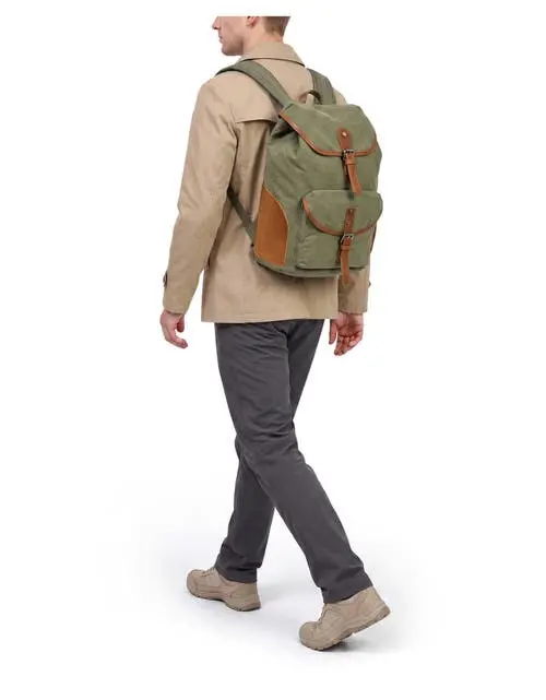 TSD BRAND Milo Canvas Drawstring Laptop Backpack - Olive