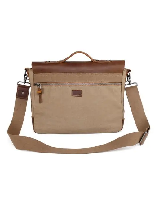 TSD BRAND Hudson Canvas Flap Messenger Bag - Khaki