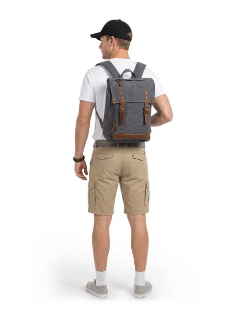 TSD BRAND Discovery Canvas Laptop Backpack - Grey