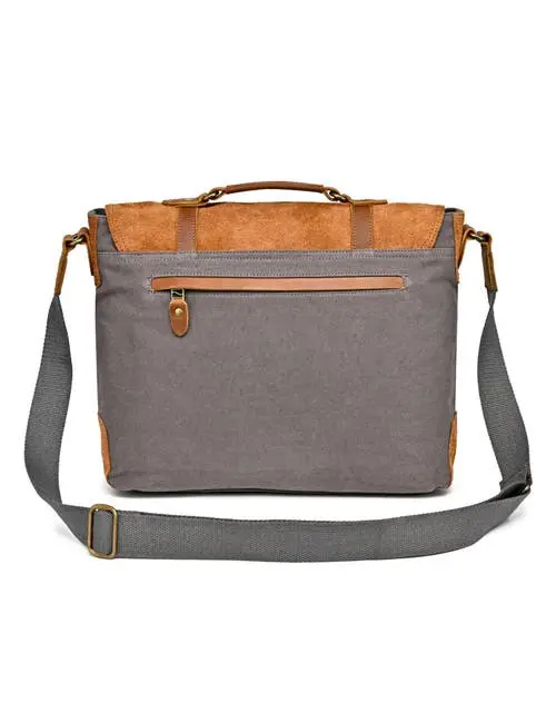 TSD BRAND Valley Oak Canvas And Leather Organizer Messenger Bag - Grey
